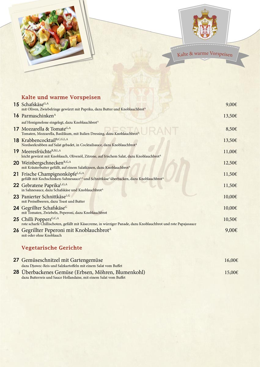 Speisekarte - Restaurant Medaillon