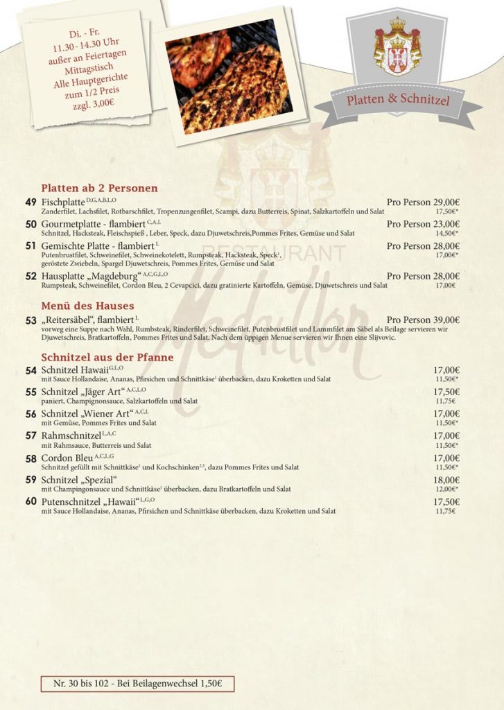 Speisekarte - Restaurant Medaillon