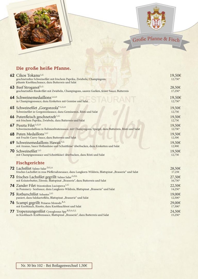 Speisekarte - Restaurant Medaillon