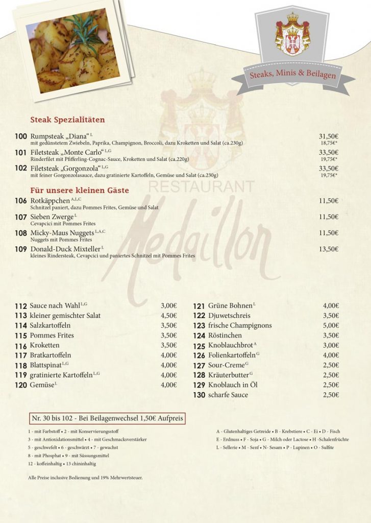 Speisekarte - Restaurant Medaillon