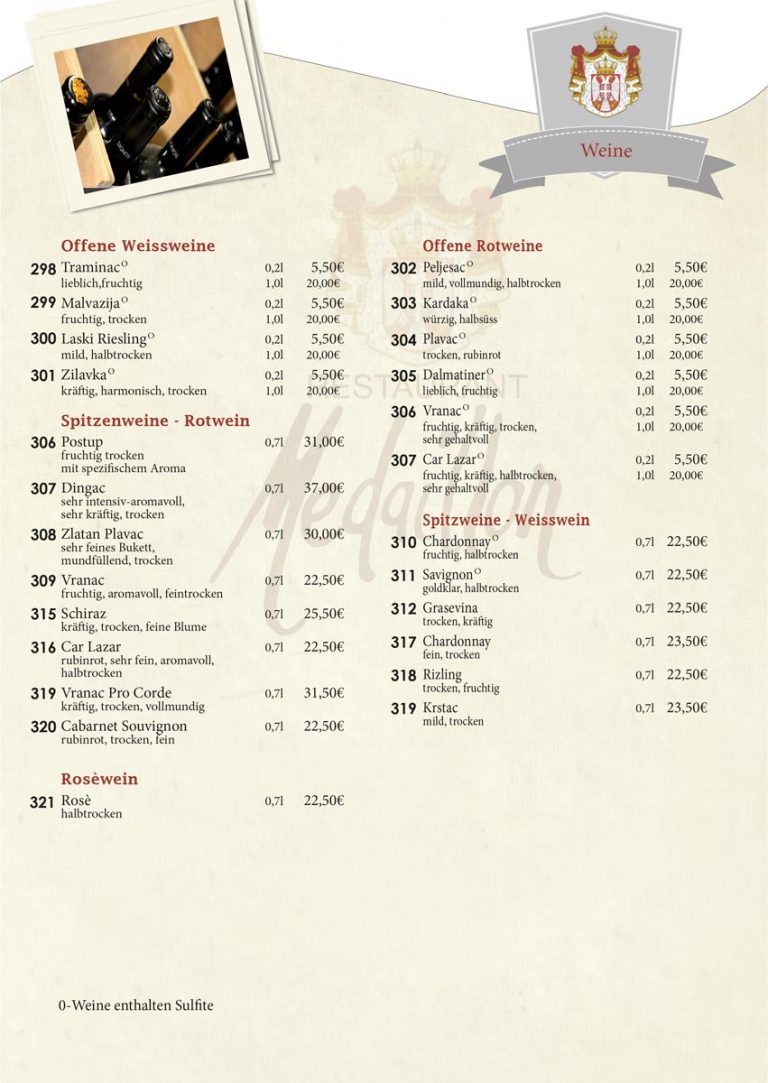 Speisekarte - Restaurant Medaillon